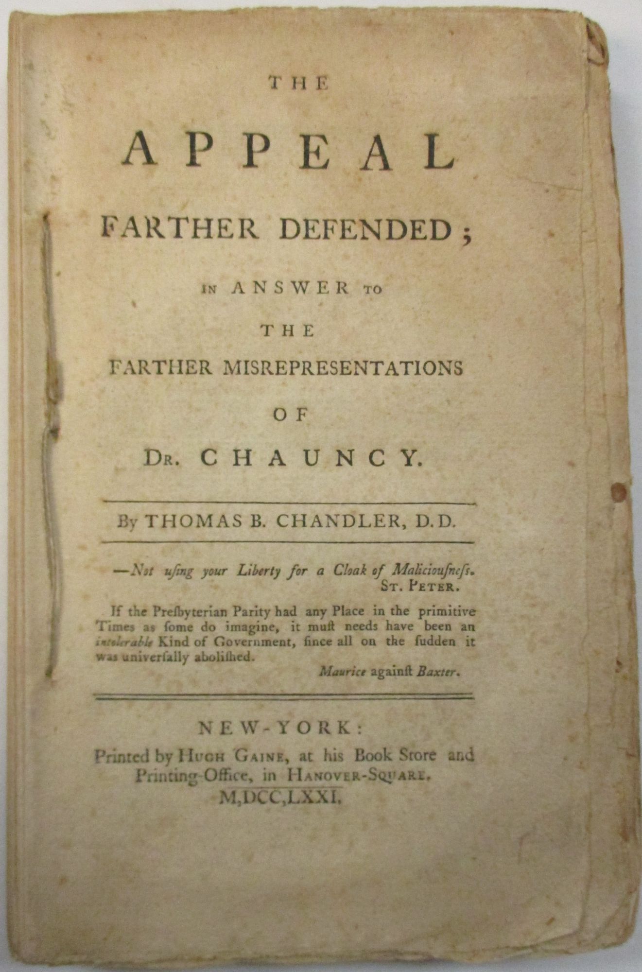 THE APPEAL FARTHER DEFENDED; IN ANSWER TO THE FARTHER ...